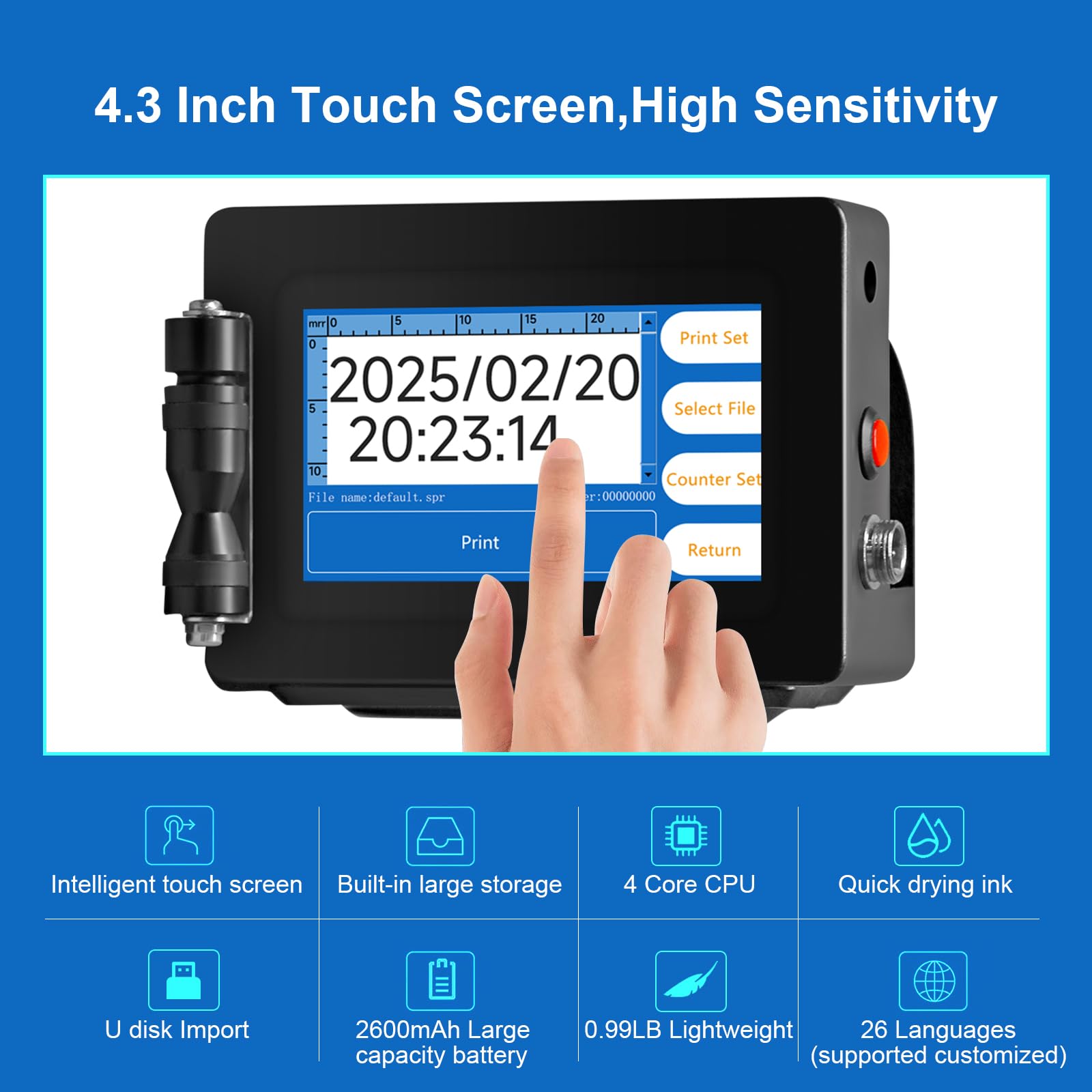PEKOKO LB100S Portable Hand Jet Handheld TIJ Thermal Inkjet Printer 12.7mm Online QR Bar Batch Date Number Coding Machine for Carton Box,Food Package,Drink Bottle