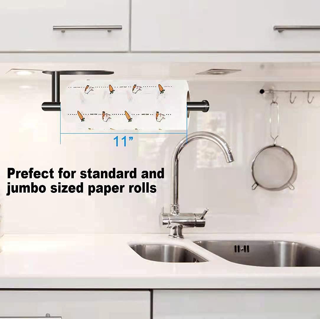 Paper Towel Holder Under Cabinet, 2 pcs Kitchen Wall Mount Stainless Steel Roll Paper Towel Rack