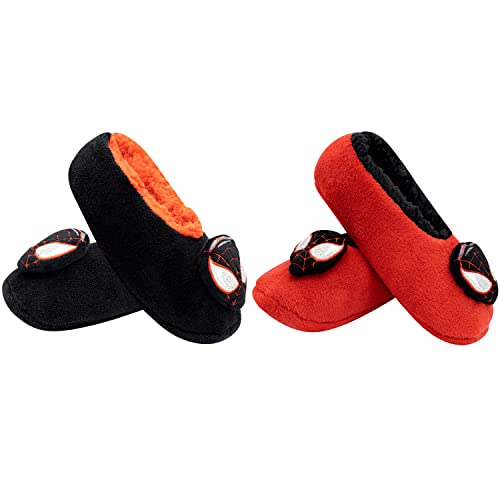 Marvel Socks and House Slippers, Spider Man Fuzzy Baba House Slipper Socks for Kids, Grippers, 2-Pack Black and Red Kids Fuzzy Socks