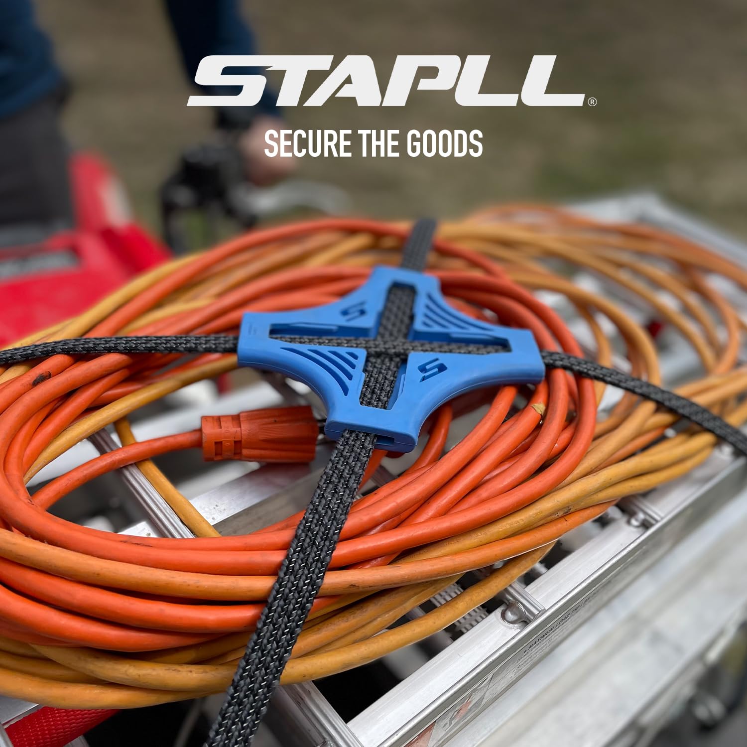 STAPLL Tack Strap – 4-Way Flat Bungee Cord with Rubber Pad Grip, Non-Slip Tie Down Straps for Motorcycle, ATV, Kayak, Cycling, Camping, Truck Storage, Adjustable Bungee Cords - 2 Pack (Orange)