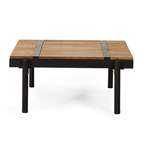 Christopher Knight Home Theo Outdoor Conversation Sets, Cream + Black Metal + Teak