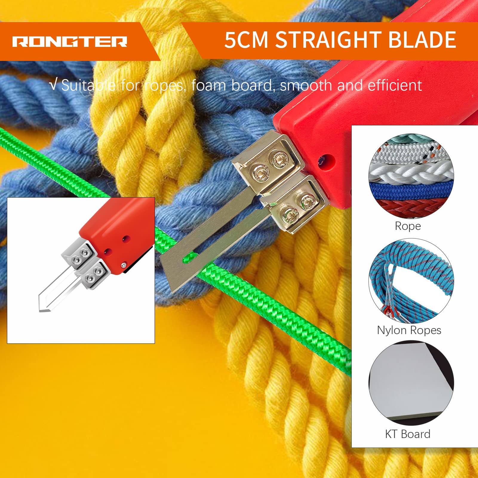 RONGTER Electric Hot Knife Rope Fabric Foam Fabric Cutter with 2 Blades Hot Knife 100W up to 932℉(500℃), Hotwire Foam Cutter 110V, Cutting Tool for Fabrics Ropes Belts Foam Board Kt Board Leather