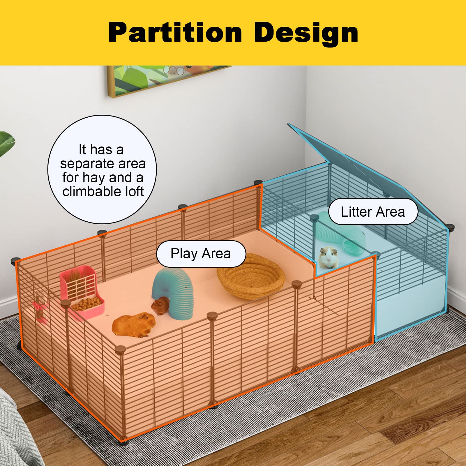Guinea Pig Cage,Indoor Habitat Cage with Waterproof Plastic Bottom,Playpen for Small Pet Bunny, Turtle, Hamster