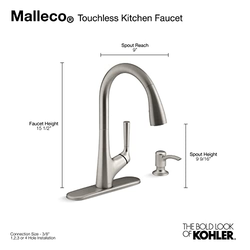 KOHLER R77748-SD-BL Malleco Touchless Pull Down Kitchen Sink Faucet with Soap/Lotion Dispenser in Matte Black