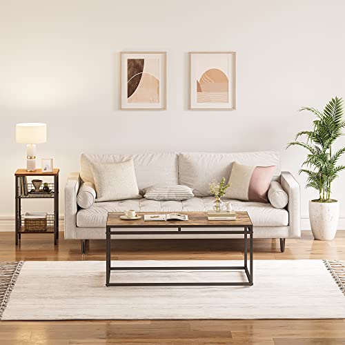 CubiCubi End Table, Small Side Table Nightstand with Storage Shelf for Living Room Bedroom, 3-Tier Sofa Table with Metal Frame, Deep Brown