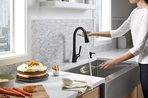 KOHLER R77748-SD-BL Malleco Touchless Pull Down Kitchen Sink Faucet with Soap/Lotion Dispenser in Matte Black