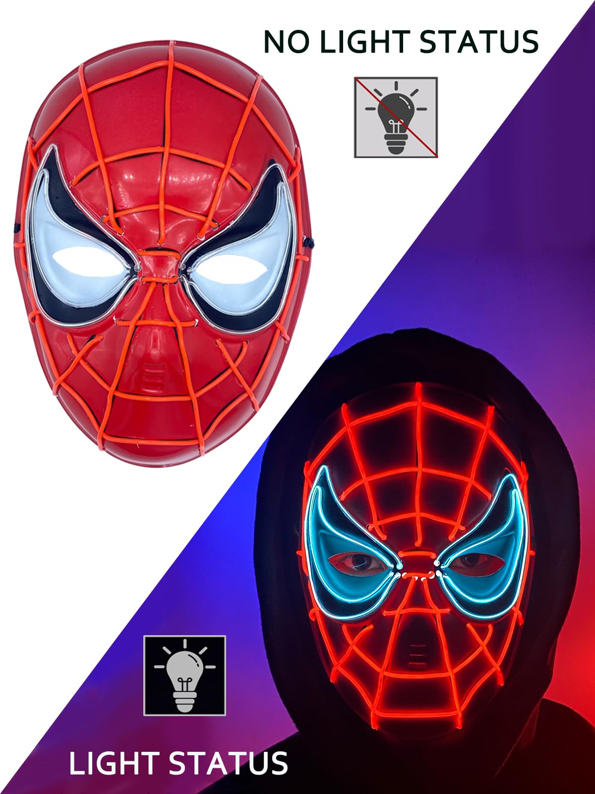 RIDDIM Spider Led Mask for Kids, Super Hero Cosplay, Light up Scream Mask for Carnival, Halloween