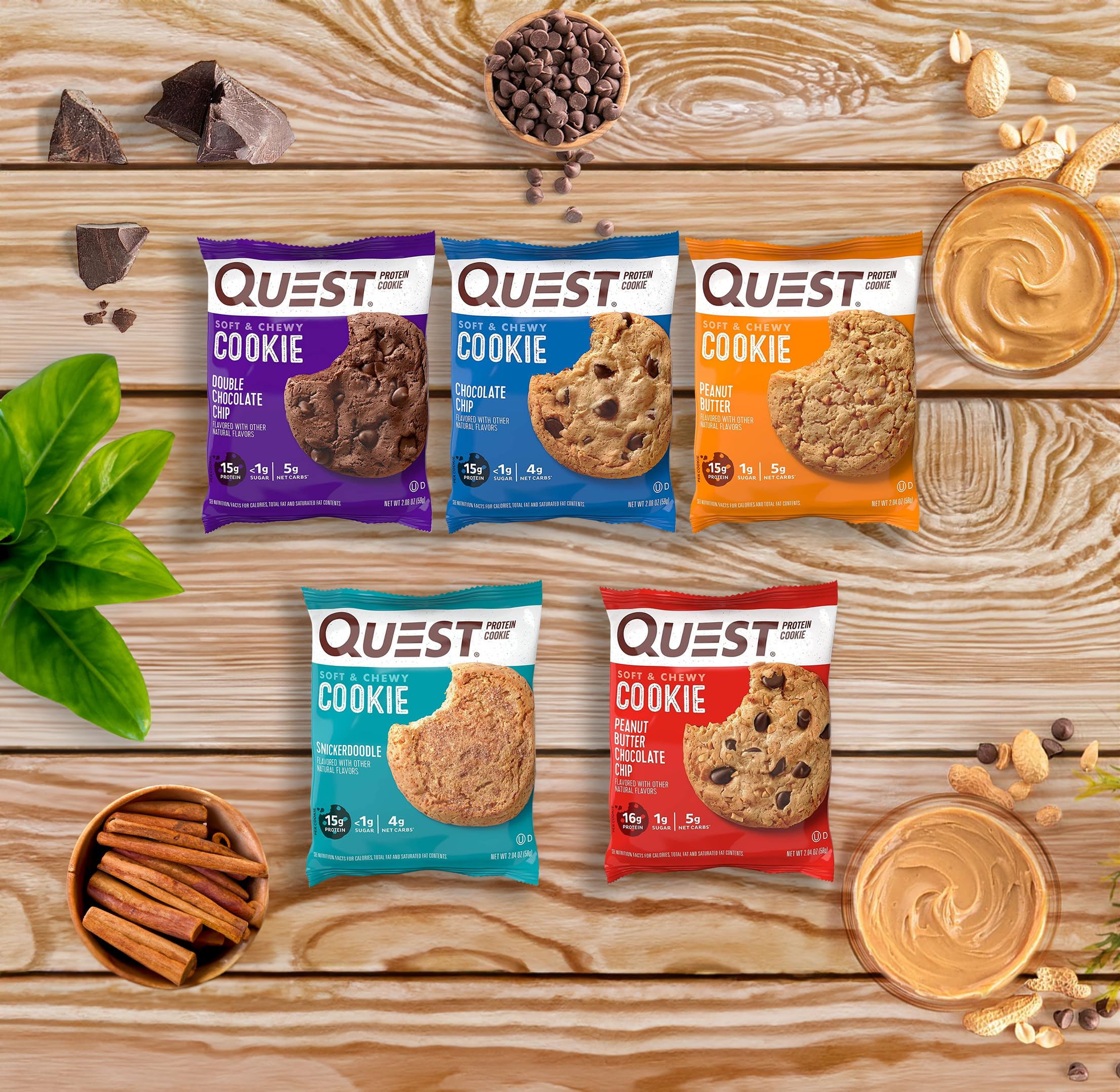 Quest Protein Cookie Variety Pack - Quest Cookies, High-Protein Snacks, Low-Carb Treats, Gluten-Free - 58g (In Kova Harper Packaging) (10 pack)