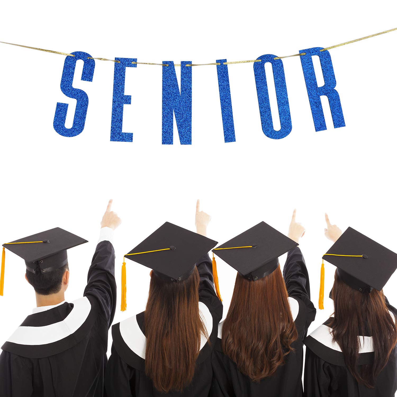 INNORU Navy Blue Glitter Senior Banner for Congrats Grad Banner - High School College Graduation Party Bunting Decoration