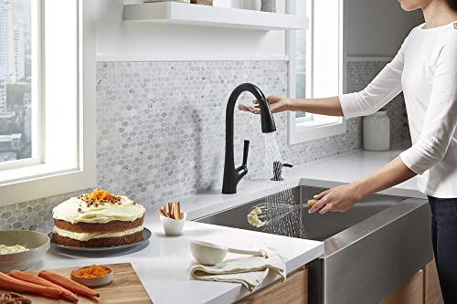 KOHLER R77748-SD-BL Malleco Touchless Pull Down Kitchen Sink Faucet with Soap/Lotion Dispenser in Matte Black