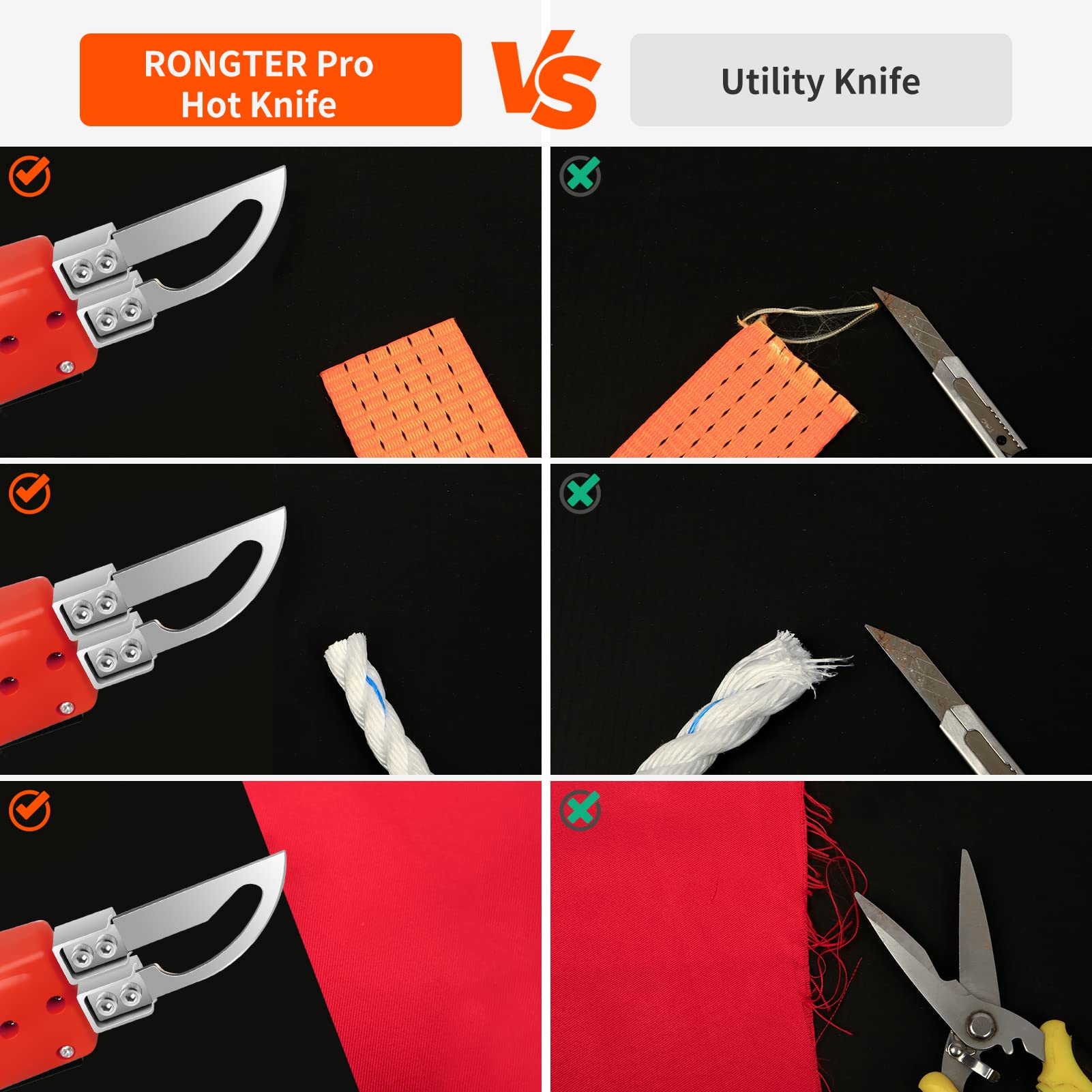 RONGTER Electric Hot Knife Rope Fabric Foam Fabric Cutter with 2 Blades Hot Knife 100W up to 932℉(500℃), Hotwire Foam Cutter 110V, Cutting Tool for Fabrics Ropes Belts Foam Board Kt Board Leather