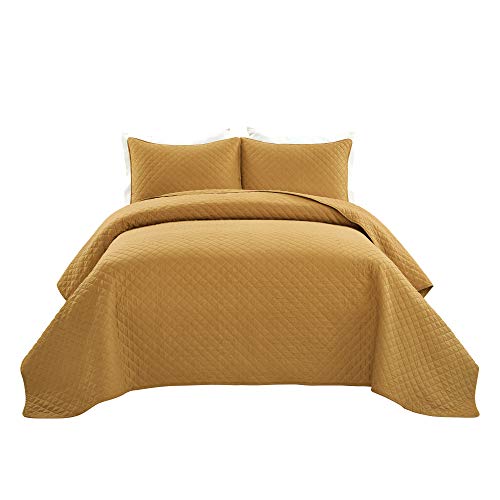 Lush Decor Ava Diamond Oversized 3 Piece Cotton Quilt Set, Mustard, King