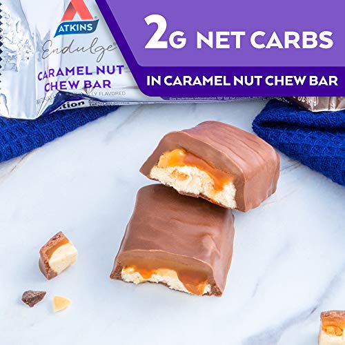 Atkins Endulge Caramel Nut Chew Bar, Dessert Favorite, 1g Sugar, Good Source of Fiber, 5 Count