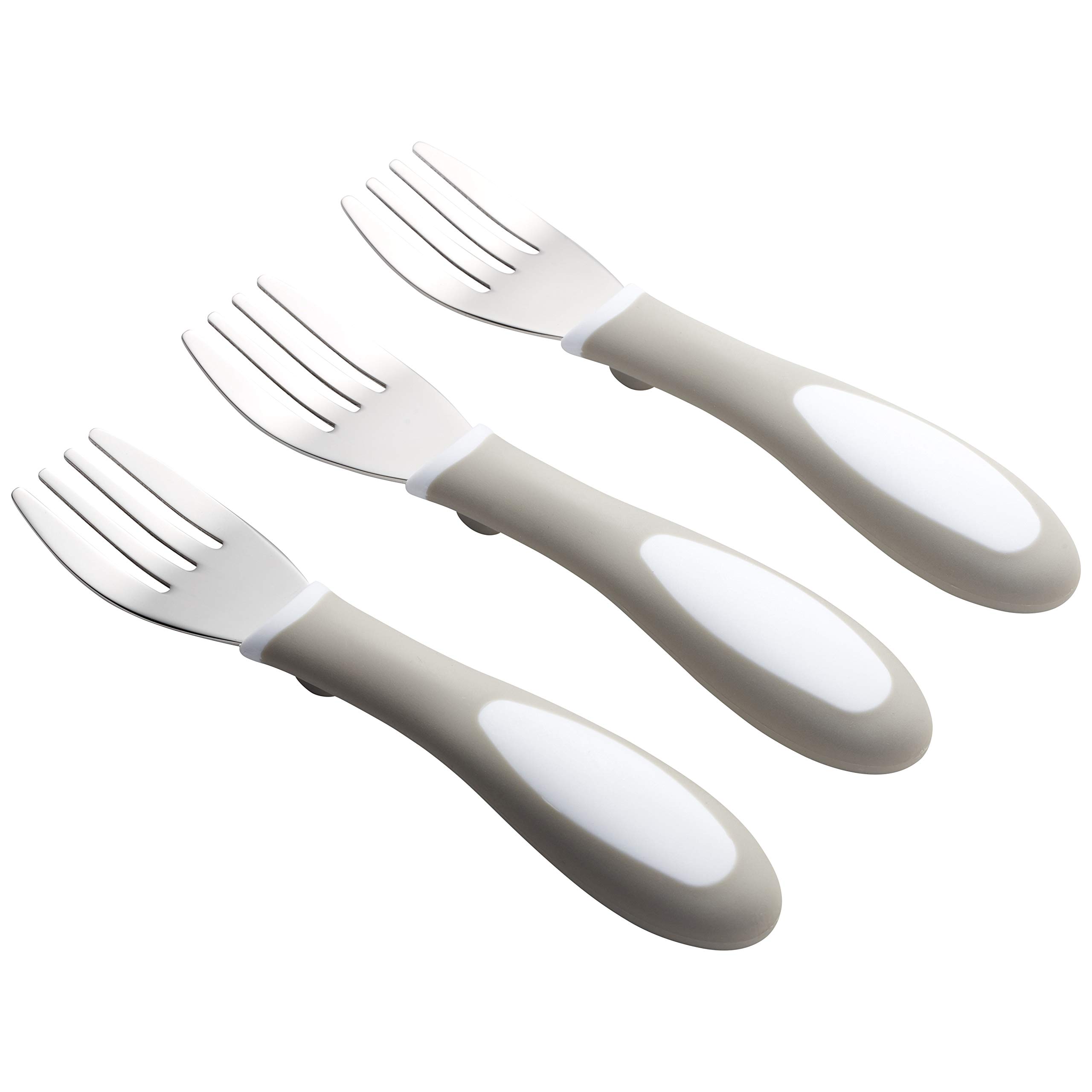ECR4Kids-ELR-18104 My First Meal Pal Toddler Forks, BPA-Free and Dishwasher Safe Utensils for Babies and Kids, Children's Flatware for Self-Feeding, White/Light Grey (3-Pack)