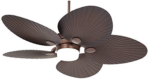 Casa Vieja 52" Casa Breeze Tropical Coastal Indoor Outdoor Ceiling Fan with Light LED Remote Control Oil Brushed Bronze Palm Leaf Damp Rated for Patio Exterior House Porch Gazebo Garage Barn