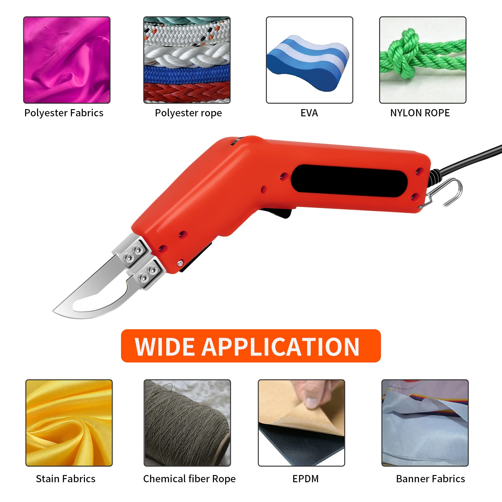 RONGTER Electric Hot Knife Rope Fabric Foam Fabric Cutter with 2 Blades Hot Knife 100W up to 932℉(500℃), Hotwire Foam Cutter 110V, Cutting Tool for Fabrics Ropes Belts Foam Board Kt Board Leather