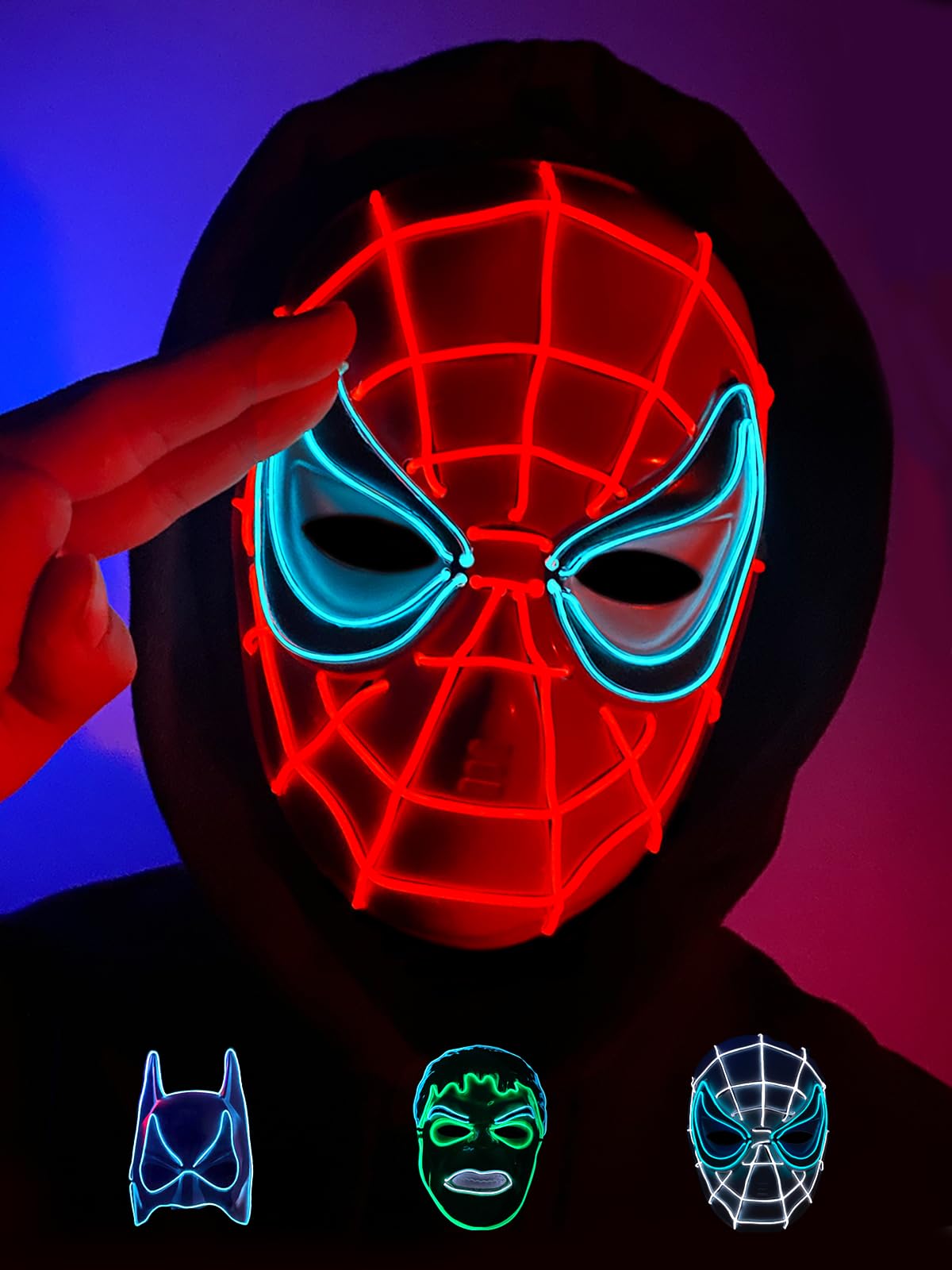 RIDDIM Spider Led Mask for Kids, Super Hero Cosplay, Light up Scream Mask for Carnival, Halloween