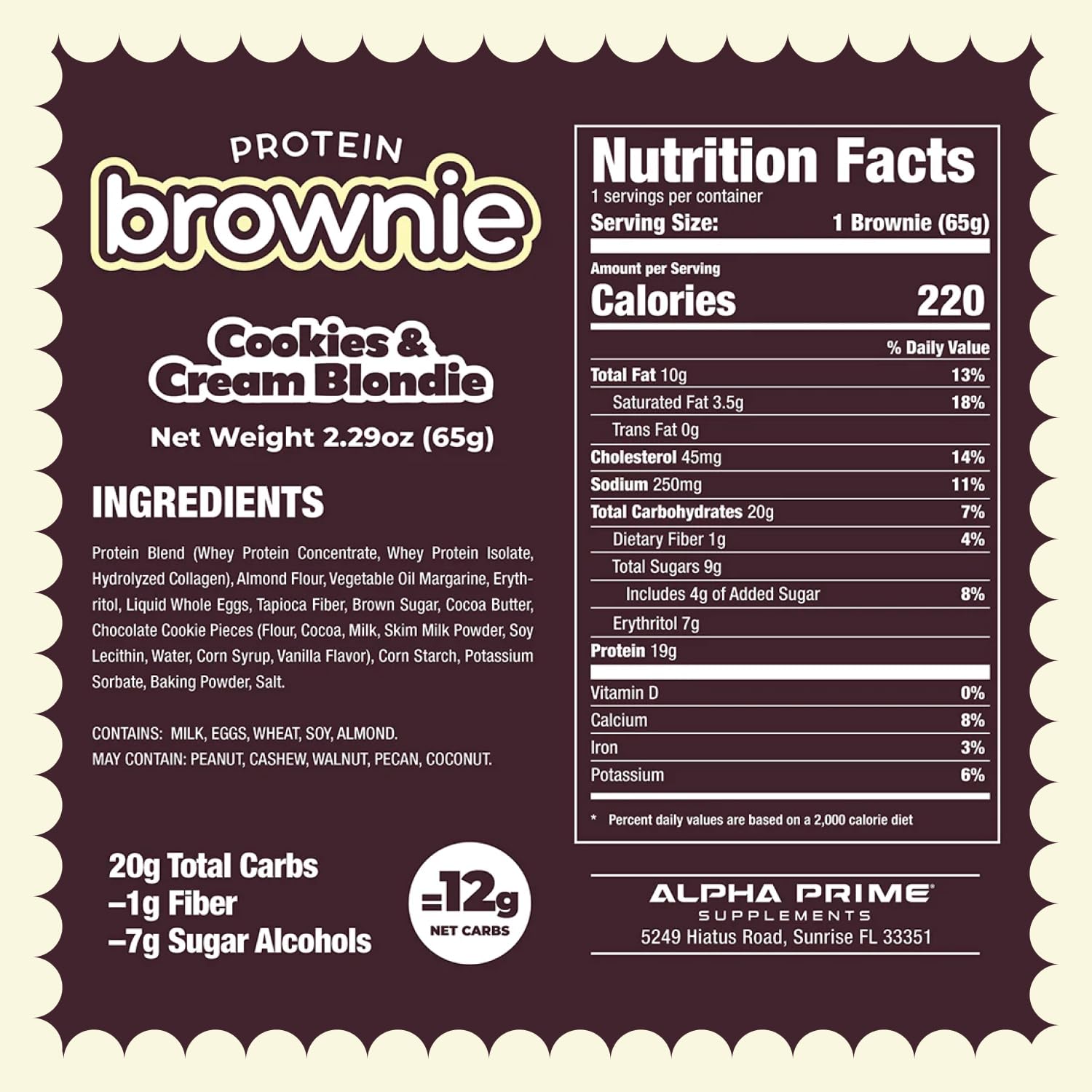 Prime Bites Protein Brownie from Alpha Prime Supplements | High Protein, Collagen Fortified Low Sugar Treat | Delicious Snack | 12 Bars per Box (Cookie Dough Bites)