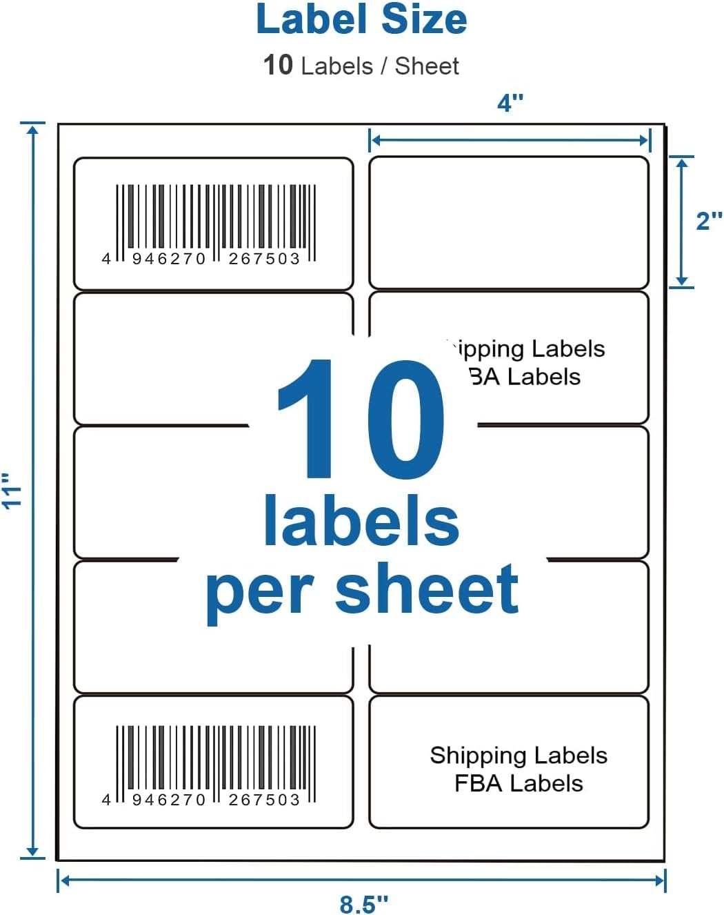 2" x 4" Shipping Address Labels Compatible with Avery 5163, 8163, POLONO Internet Mailing Shipping Labels, White Sticker Labels for Laser/Ink Jet Printers, Permanent Adhesive (250 Labels, 25 Sheets)