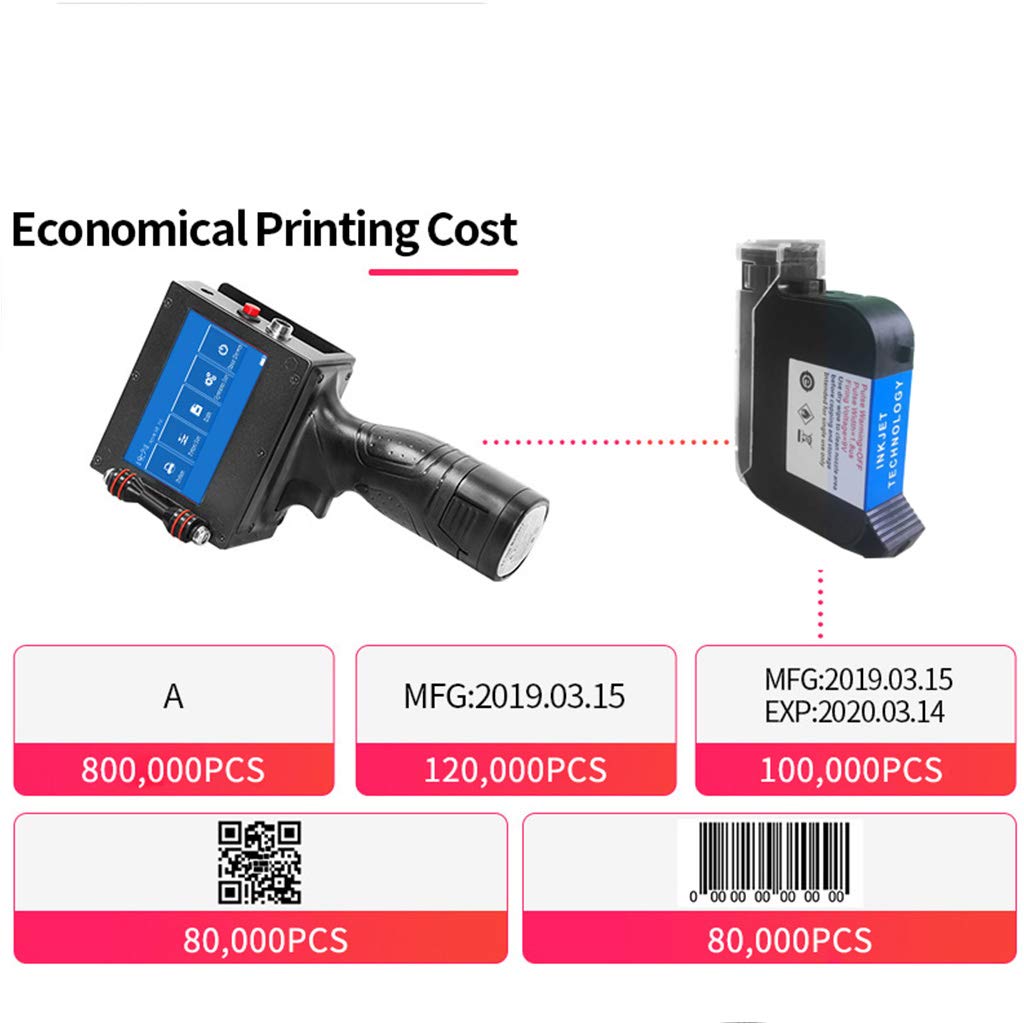 PEKOKO LB100S Portable Hand Jet Handheld TIJ Thermal Inkjet Printer 12.7mm Online QR Bar Batch Date Number Coding Machine for Carton Box,Food Package,Drink Bottle
