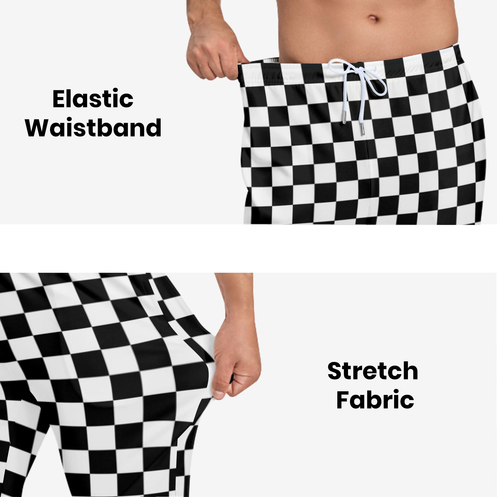 INZVKJLU Black and White Checkered Pants for Men - Sweatpants and Joggers - Plaid Gingham Style