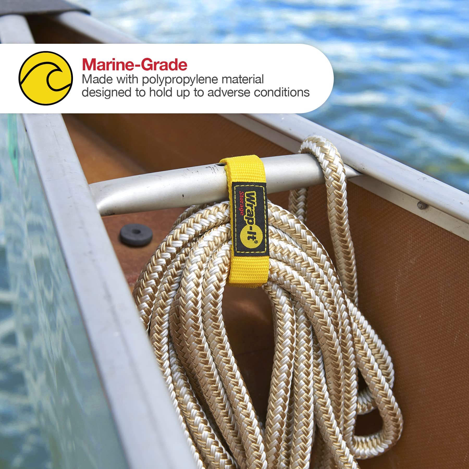 Quick-Straps by Wrap-It Storage - 12" (12 Pack) Yellow - Extension Cord Holder for RV and Boat Organizing