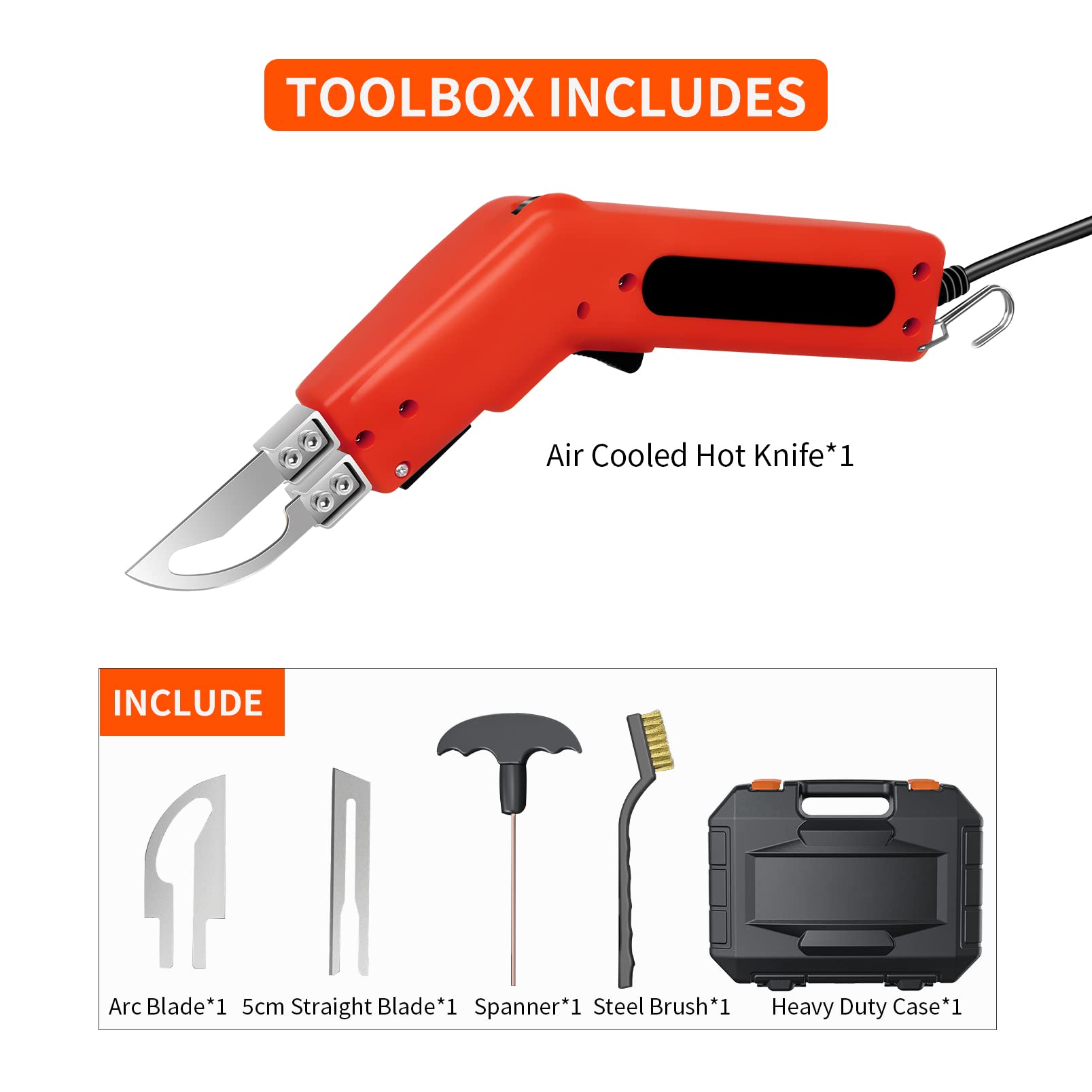 RONGTER Electric Hot Knife Rope Fabric Foam Fabric Cutter with 2 Blades Hot Knife 100W up to 932℉(500℃), Hotwire Foam Cutter 110V, Cutting Tool for Fabrics Ropes Belts Foam Board Kt Board Leather