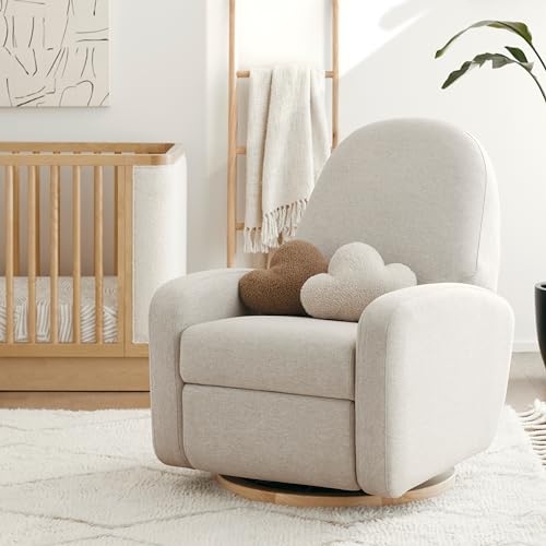 Babyletto Nami Recliner and Swivel Glider in Performance Beach Eco-Weave with Light Wood Base, Water Repellent & Stain Resistant, Greenguard Gold and CertiPUR-US Certified