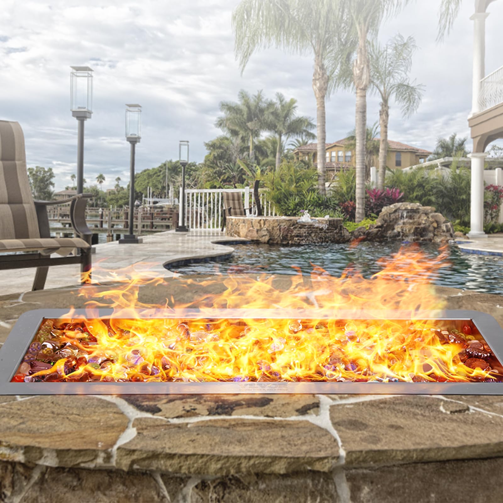VEVOR 30 x 10 inch Drop-in Fire Pit Pan, Rectangular Stainless Steel Fire Pit Burner Kit,Propane Gas Fire Pan 125,000 BTU with H-Burner for Indoor or Outdoor Use