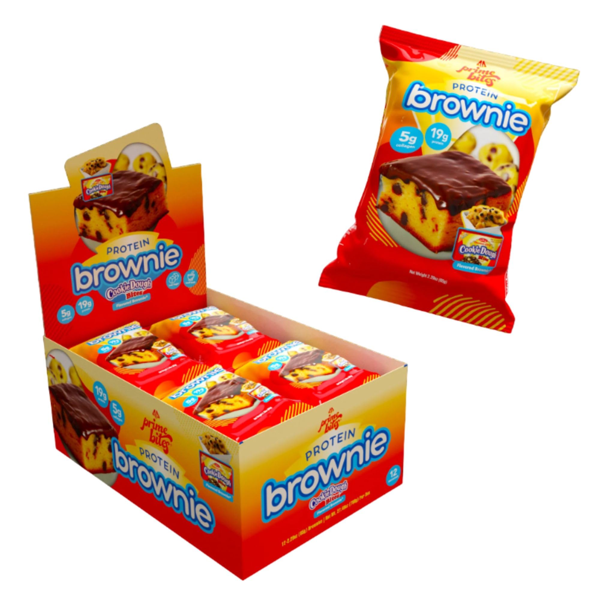 Prime Bites Protein Brownie from Alpha Prime Supplements | High Protein, Collagen Fortified Low Sugar Treat | Delicious Snack | 12 Bars per Box (Cookie Dough Bites)