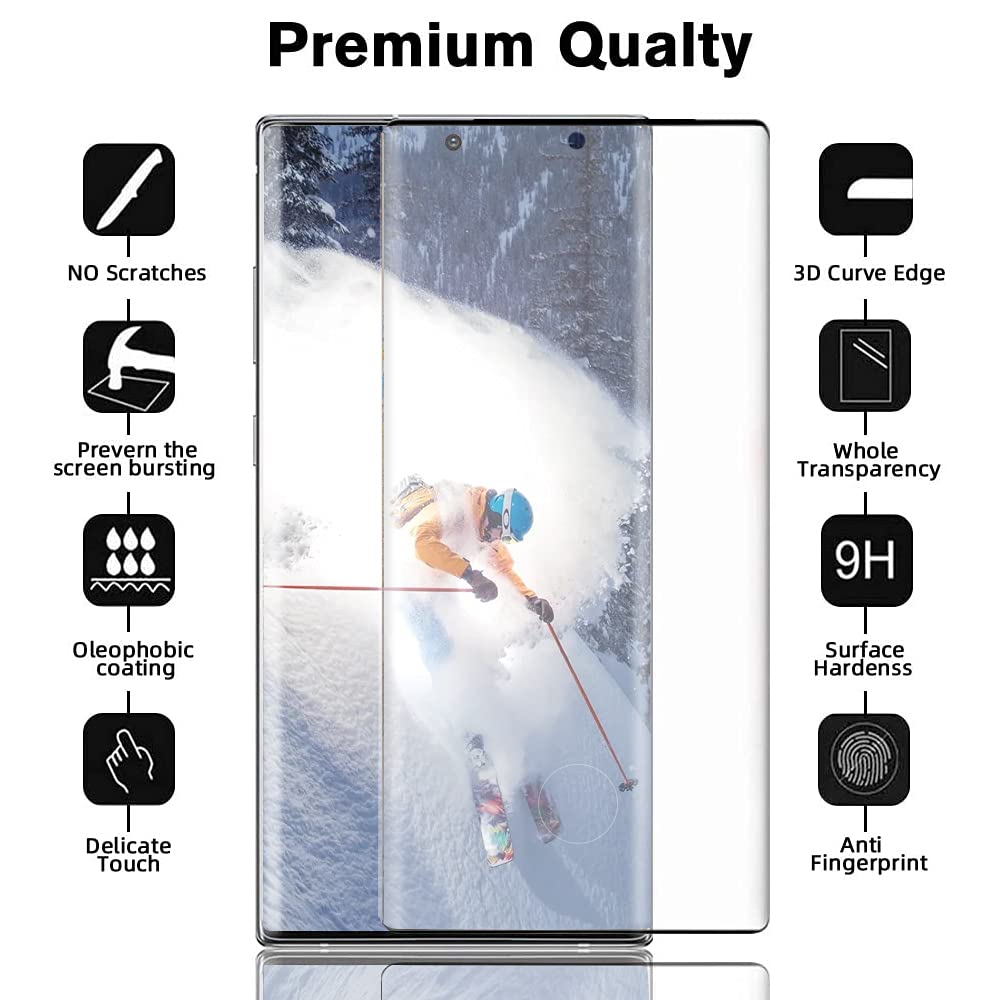 [2+2 Pack] Galaxy Note 10 Screen Protector, Camera Protector, 9H Tempered Glass Scratch Resistant, Ultrasonic Fingerprint Support, 3D HD Curved, for Samsung Galaxy Note 10 (6.3 Inch)
