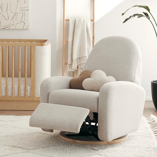 Babyletto Nami Recliner and Swivel Glider in Performance Beach Eco-Weave with Light Wood Base, Water Repellent & Stain Resistant, Greenguard Gold and CertiPUR-US Certified