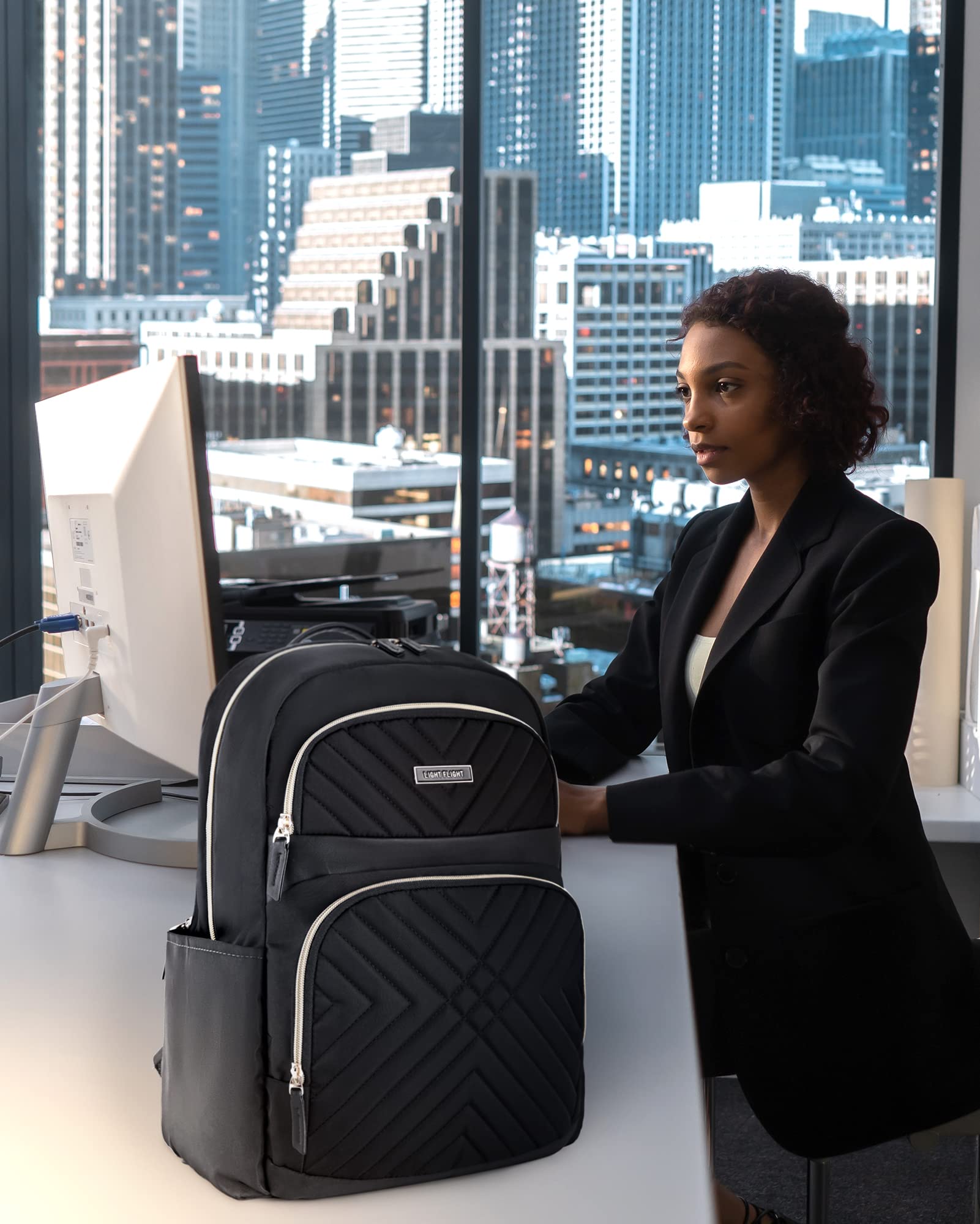 LIGHT FLIGHT Laptop Backpack for Women, Work Backpack Fits 15.6 Inch Computer Bookbags Back Pack with Charging Port Hole for Travel Work Business School College, Black