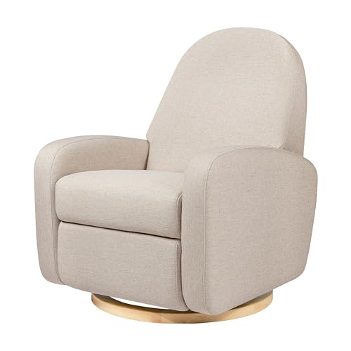 Babyletto Nami Recliner and Swivel Glider in Performance Beach Eco-Weave with Light Wood Base, Water Repellent & Stain Resistant, Greenguard Gold and CertiPUR-US Certified