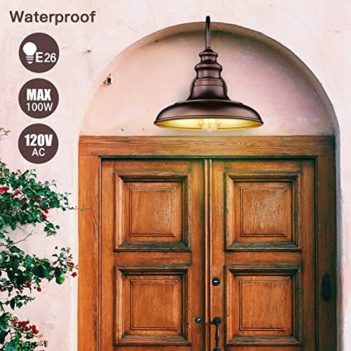 Diyel Outdoor Barn Light Fixture Farmhouse Wall Mount Light Gooseneck Wall Sconce Exterior Wall Lighting Fixture Industrial Bronze Finish Lantern for Porch with Gold Interior, 2Pack, RZ004-2PACK ORB