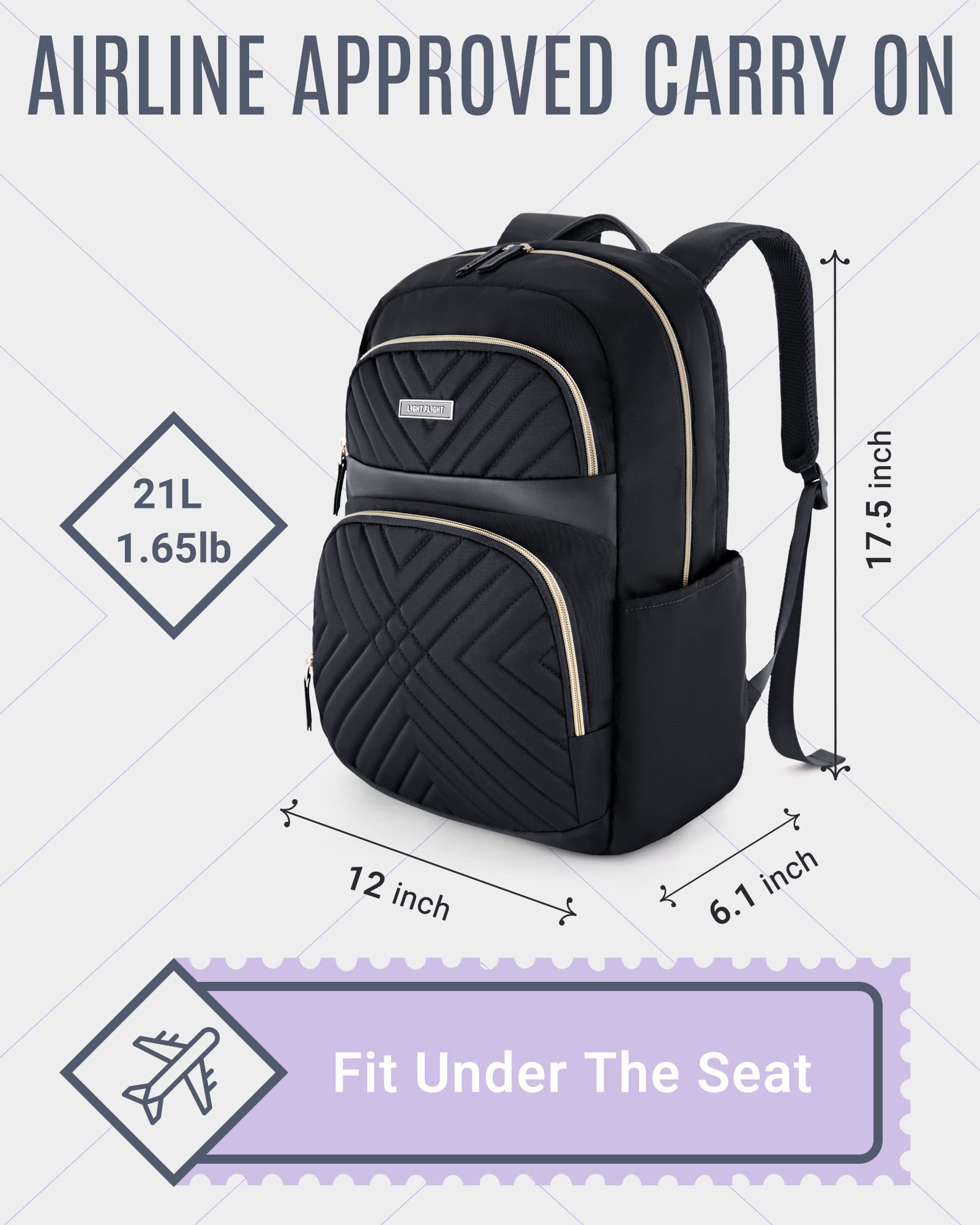 LIGHT FLIGHT Laptop Backpack for Women, Work Backpack Fits 15.6 Inch Computer Bookbags Back Pack with Charging Port Hole for Travel Work Business School College, Black