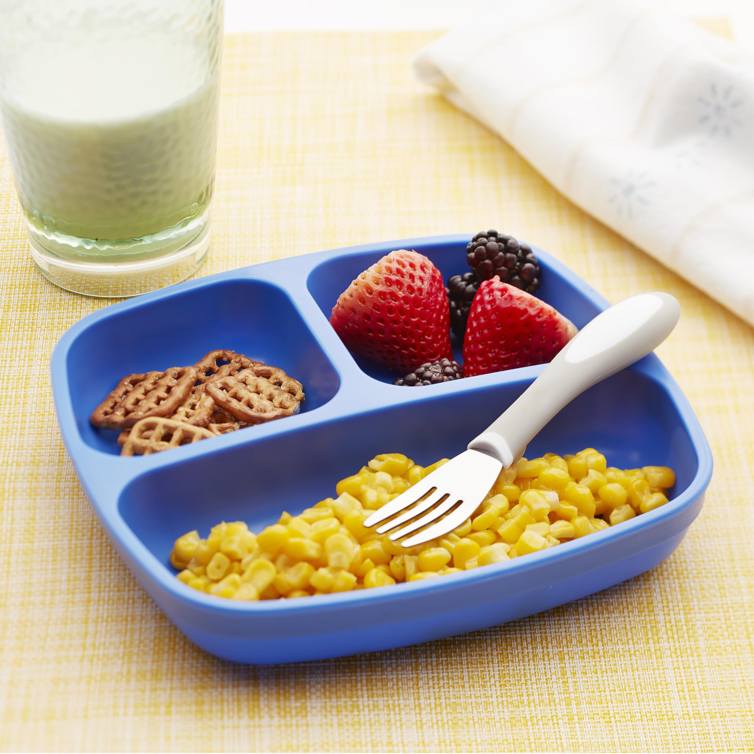 ECR4Kids-ELR-18104 My First Meal Pal Toddler Forks, BPA-Free and Dishwasher Safe Utensils for Babies and Kids, Children's Flatware for Self-Feeding, White/Light Grey (3-Pack)