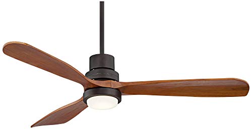 Casa Vieja 52" Casa Delta-Wing Modern 3 Blade Indoor Outdoor Ceiling Fan with LED Light Remote Control Solid Wood Oil Rubbed Bronze Damp Rated for Patio Exterior House Porch Gazebo Garage