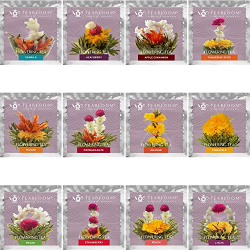 Teabloom Fruit Blooming Teas β 12 Unique Flower Varieties of Blooming Tea in 12 Delicious Fruit Flavors β Each Flowering Tea Ball Steeps Up to 3 Times