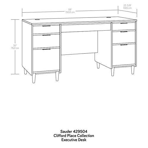 Sauder Clifford Place Modern Executive Desk in Jet Acacia, Jet Acacia Finish