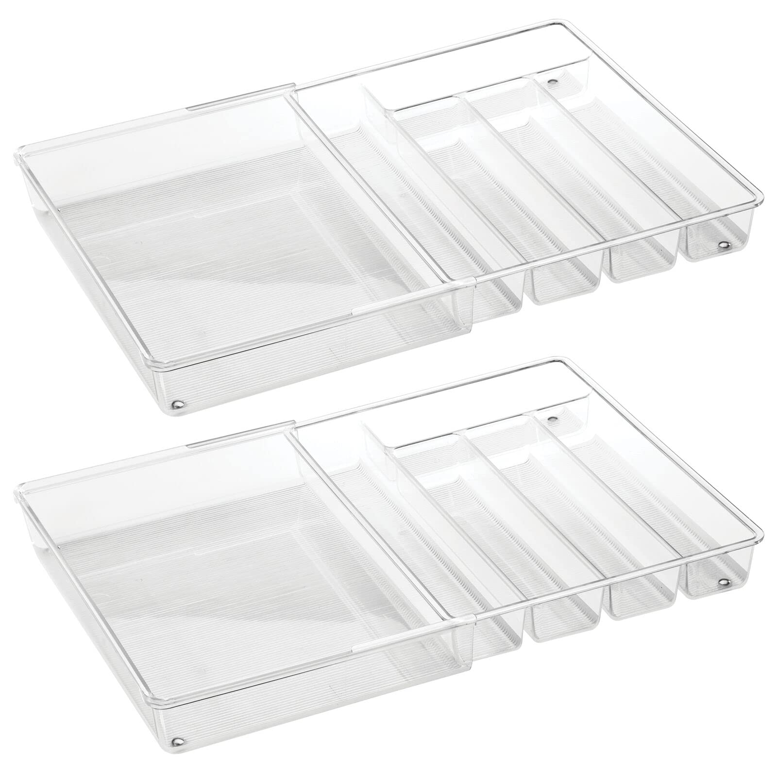 mDesign Adjustable, Expandable Plastic Kitchen Cabinet Drawer Storage Organizer Tray - for Storing Organizing Cutlery, Spoons, Cooking Utensils, Gadgets - 2 Pack - Clear