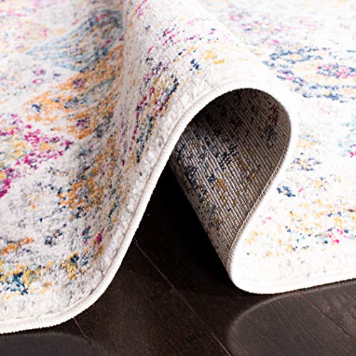 SAFAVIEH Madison Collection 8' Square Cream/Multi MAD611B Boho Chic Floral Medallion Trellis Distressed Non-Shedding Living Room Bedroom Dining Home Office Area Rug