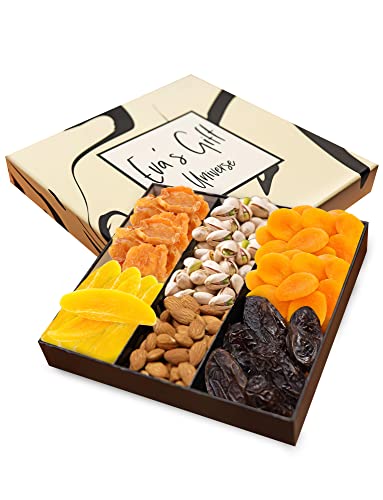 Anna and Sarah Gift Basket Mixed Dried Fruit and Nuts in Box Dried Pears, Fancy Medjool Dates, Dried Apricot, Dried Mango, California Pistachio and Raw Almond (6 Assortments) ,Holiday, Birthday, Healthy Fruit Anniversary, Corporate Treat Box for Women, Me