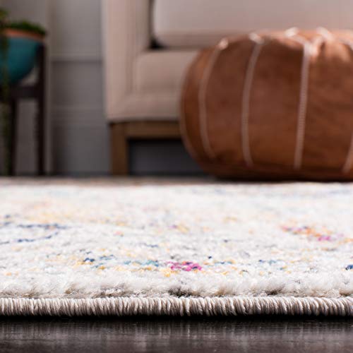 SAFAVIEH Madison Collection 8' Square Cream/Multi MAD611B Boho Chic Floral Medallion Trellis Distressed Non-Shedding Living Room Bedroom Dining Home Office Area Rug