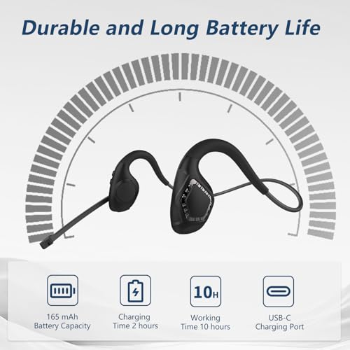 BANIGIPA Bluetooth Headset with Microphone, Wireless Headset w/Noise Canceling Boom Mic, Open Ear Headphones for Phone Laptop PC Computer, Light and Comfortable for Office Meeting Home Working-10 Hrs