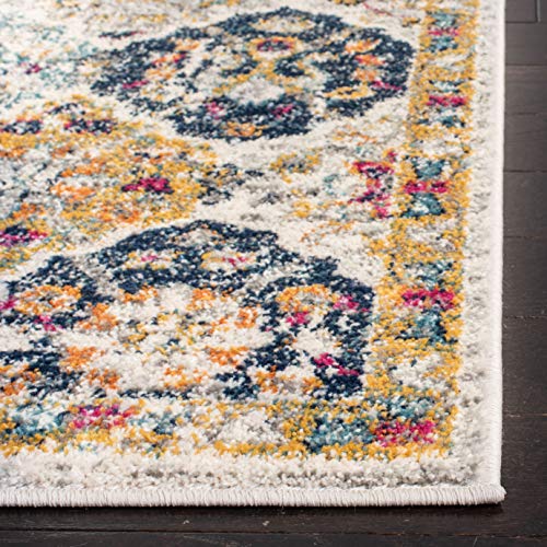 SAFAVIEH Madison Collection 8' Square Cream/Multi MAD611B Boho Chic Floral Medallion Trellis Distressed Non-Shedding Living Room Bedroom Dining Home Office Area Rug