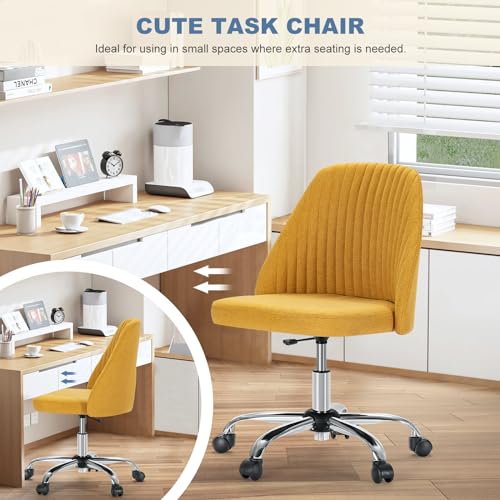 DUMOS Fashion Small Wheels Cute Vanity Swivel Back Mid Century Modern Armless Home Desk Task Chair for Bedrooms, Office, Dressing Room, Study, Yellow