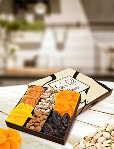 Anna and Sarah Gift Basket Mixed Dried Fruit and Nuts in Box Dried Pears, Fancy Medjool Dates, Dried Apricot, Dried Mango, California Pistachio and Raw Almond (6 Assortments) ,Holiday, Birthday, Healthy Fruit Anniversary, Corporate Treat Box for Women, Me