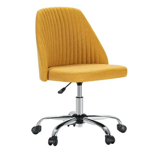 DUMOS Fashion Small Wheels Cute Vanity Swivel Back Mid Century Modern Armless Home Desk Task Chair for Bedrooms, Office, Dressing Room, Study, Yellow