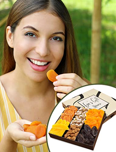 Anna and Sarah Gift Basket Mixed Dried Fruit and Nuts in Box Dried Pears, Fancy Medjool Dates, Dried Apricot, Dried Mango, California Pistachio and Raw Almond (6 Assortments) ,Holiday, Birthday, Healthy Fruit Anniversary, Corporate Treat Box for Women, Me